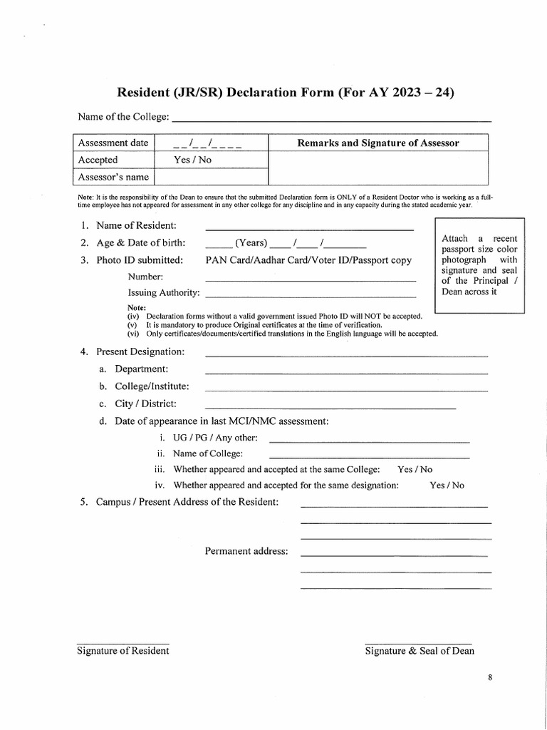 5.1 Declaration Form Resident Revised 2023-2024 | PDF