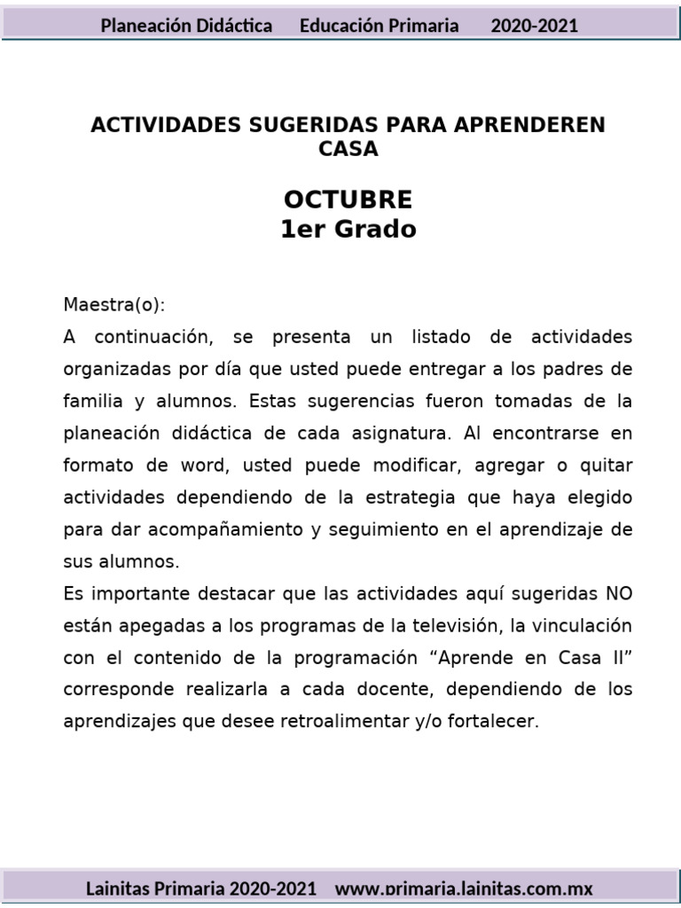 Actividades en Casa para 1er Grado | PDF | Educación primaria | Aprendizaje