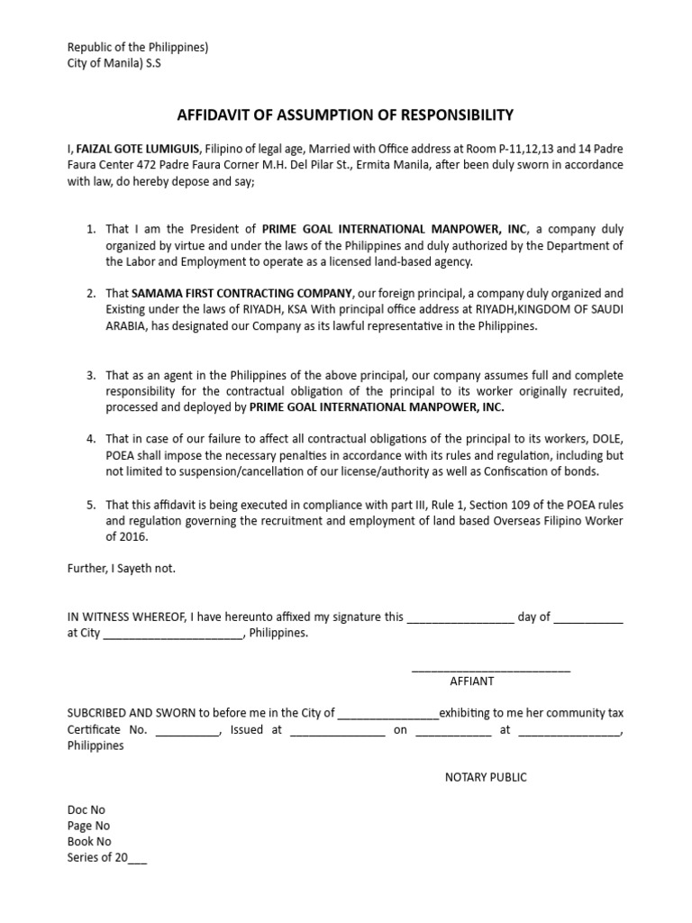 Affidavit of Assumption - PG | PDF