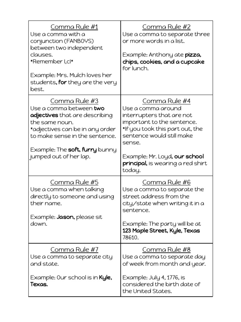 Comma Rules | PDF