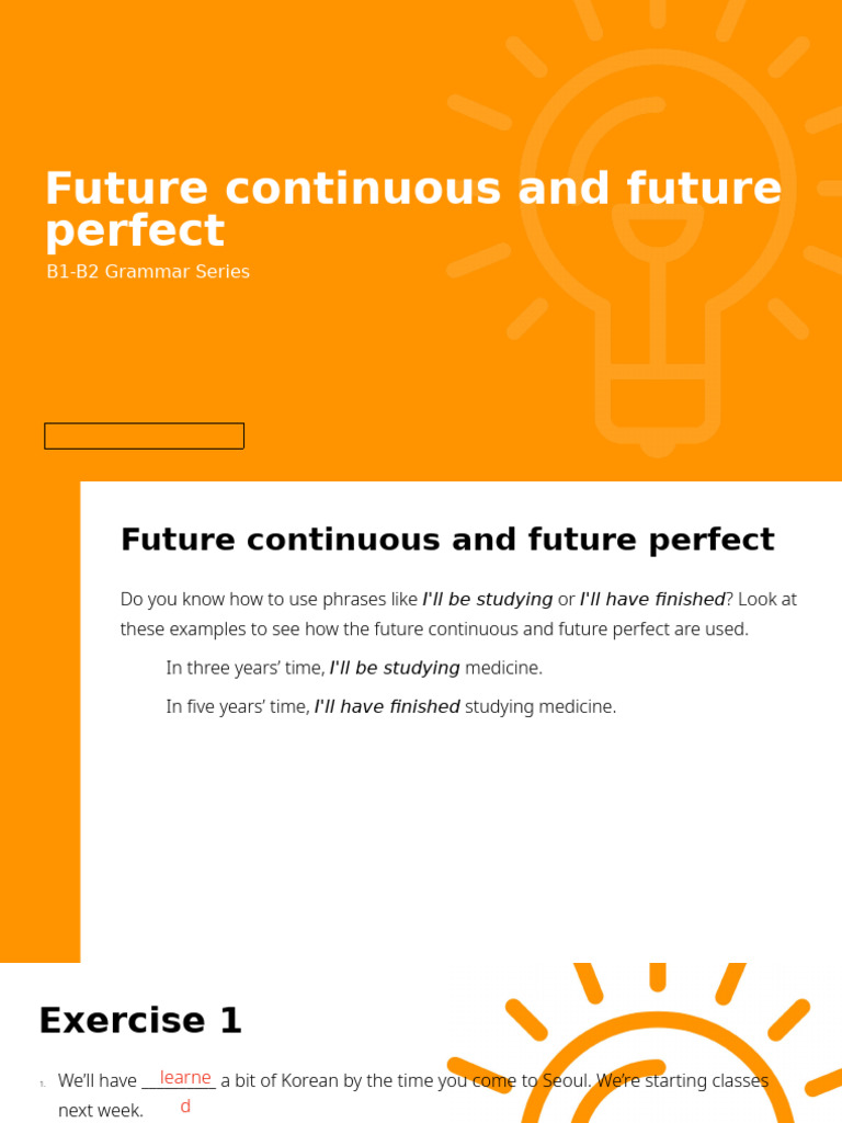 B! Future continuous and future perfect | PDF | Grammar | Linguistics