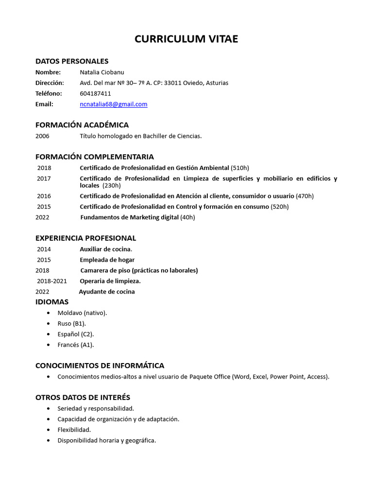 CV Natalia | PDF