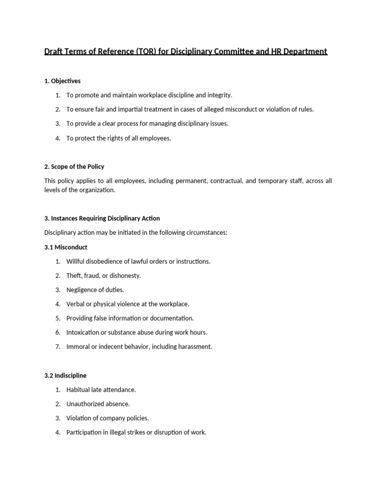 Disciplinary Committee Terms of Reference | PDF | Employment | Justice