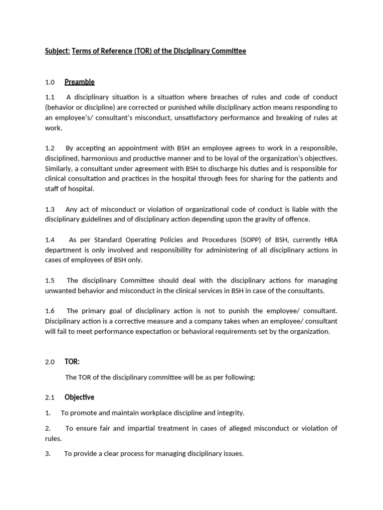 Disciplinary Committee Terms of Reference | PDF | Consultant | Disciplines