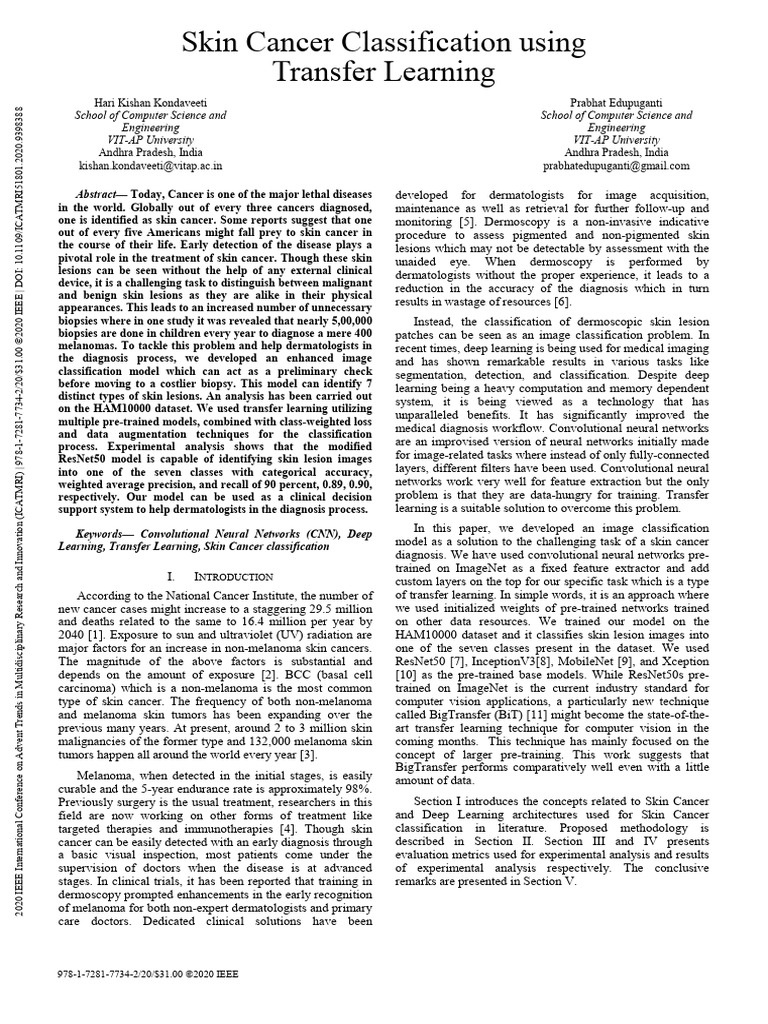 Skin Cancer Classification Using Transfer Learning | PDF | Melanoma