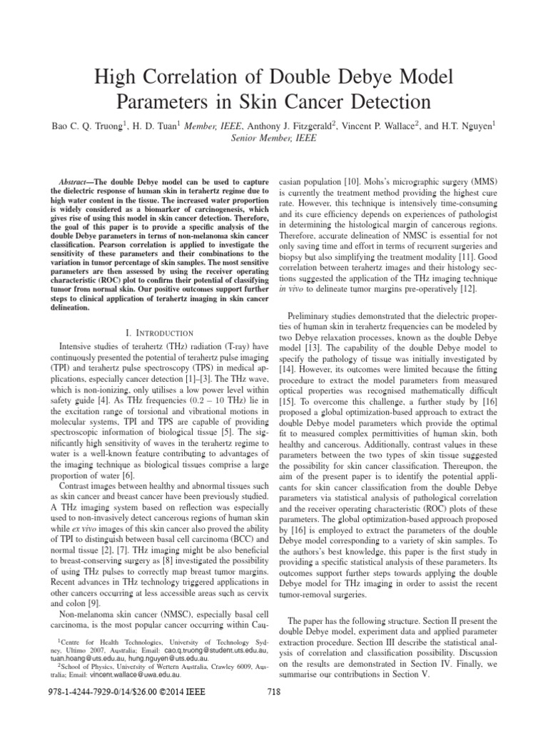 High Correlation Of Double Debye Model Parameters In Skin Cancer Detection Pdf Receiver