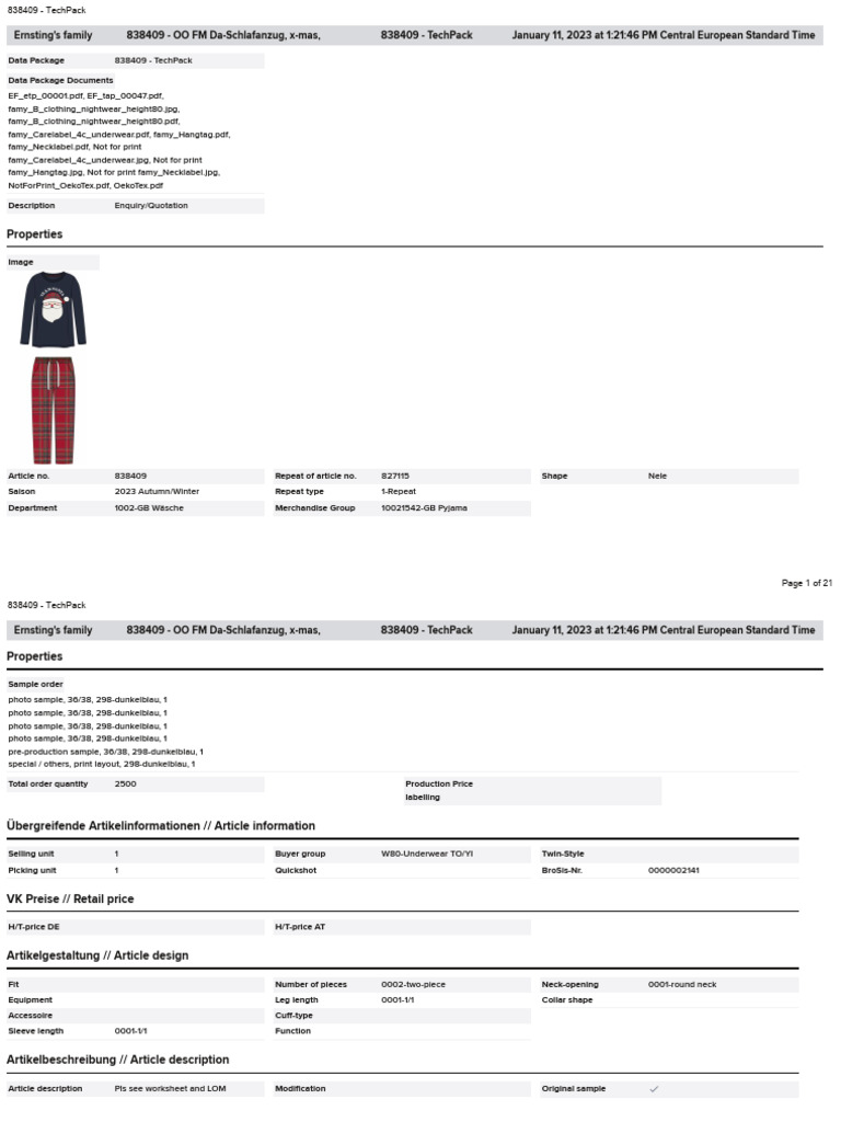 OO FM Da-Schlafanzug, X-Mas,-838409 - TechPack-en | PDF | Textiles | Knitting