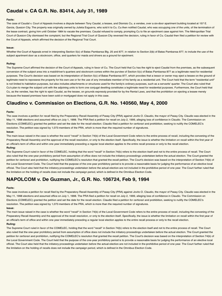 Caudal v. CA: Ejectment Case Ruling | PDF | Eminent Domain | Lawsuit