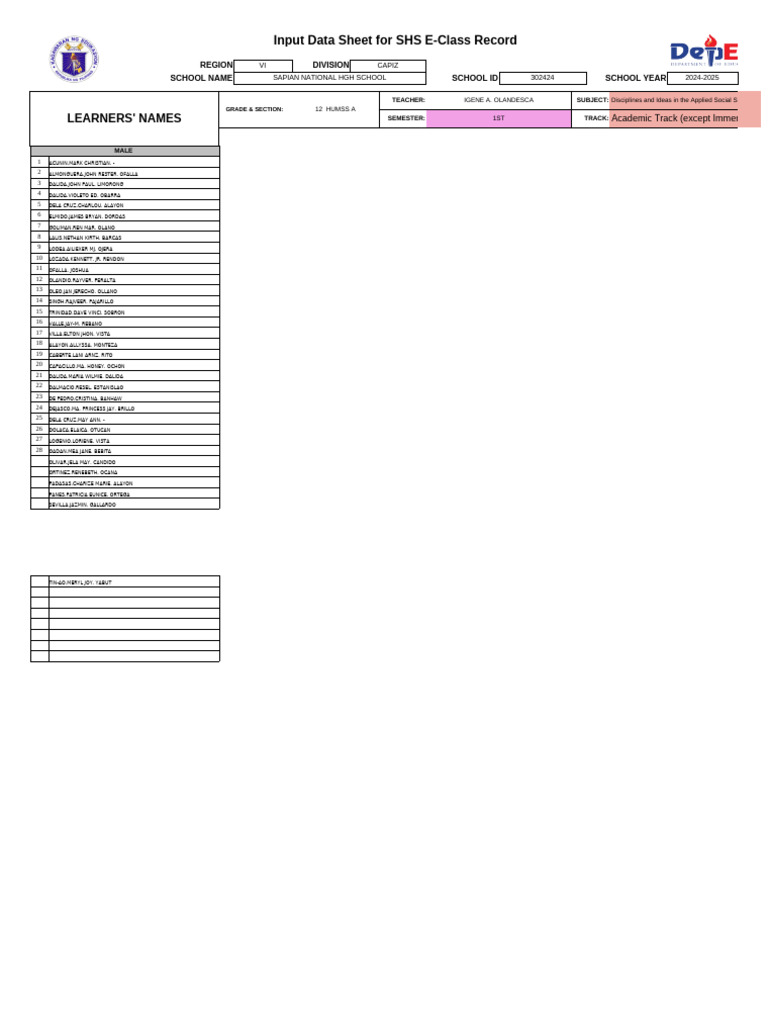 SHS E-Class Record HUMSS A | PDF