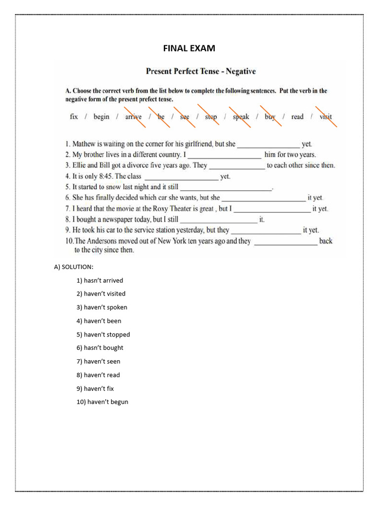 Final Exam Solutions for English Grammar | PDF