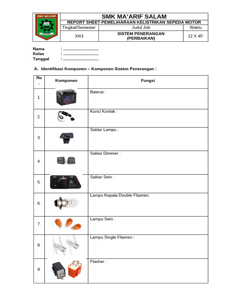 Report Sheet Sistem Penerangan Perbaikan | PDF