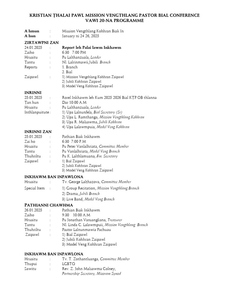 Bial KTP Conference vawi 20-na Programme | PDF