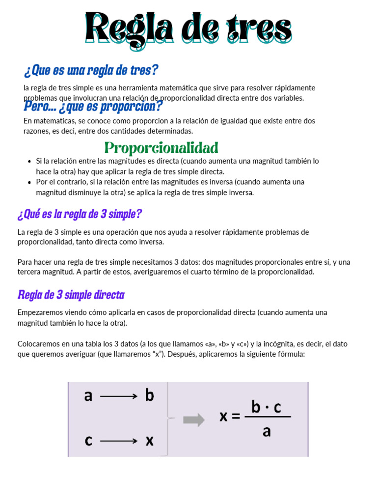 Regla de 3 Simple: Proporcionalidad Directa e Inversa | PDF | Matemáticas