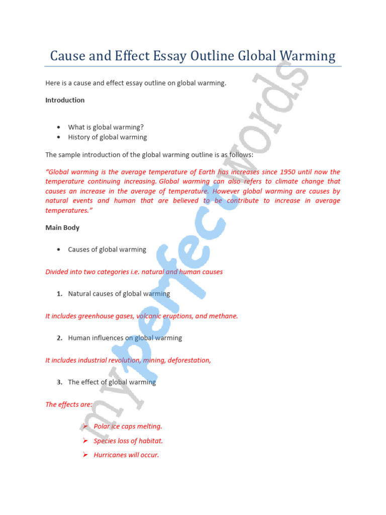 Cause and Effect Essay Outline Global Warming 1 PDF | PDF