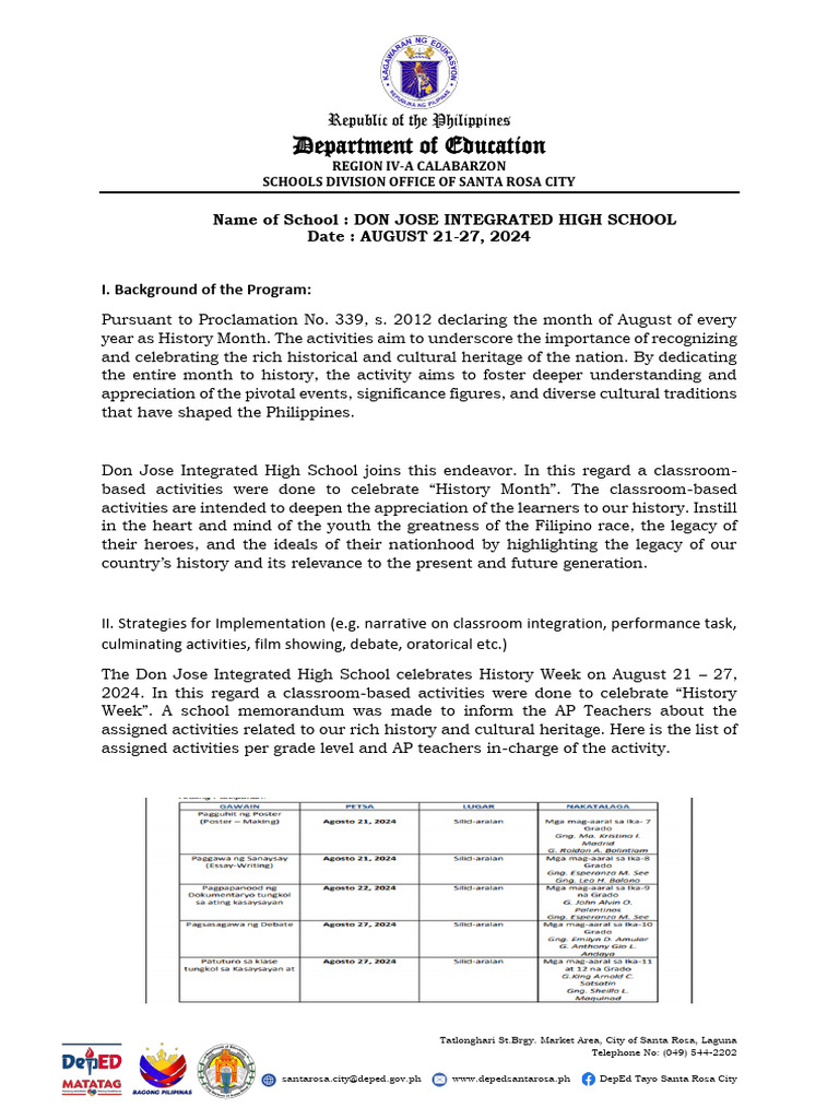 Accomplishment-Report - History Week | PDF | Information Literacy ...