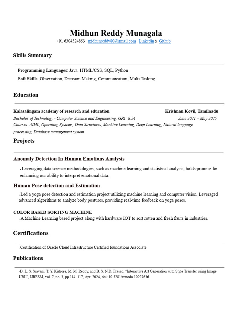 Midhun Resume | PDF