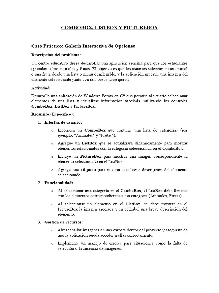 Combobox, Listbox y Picturebox | PDF Combobox, Listbox y Picturebox | PDF