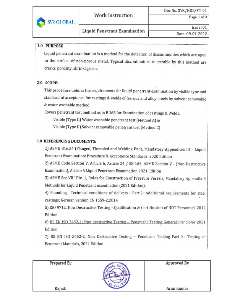 Liquid Penetrant Examination Guide | PDF