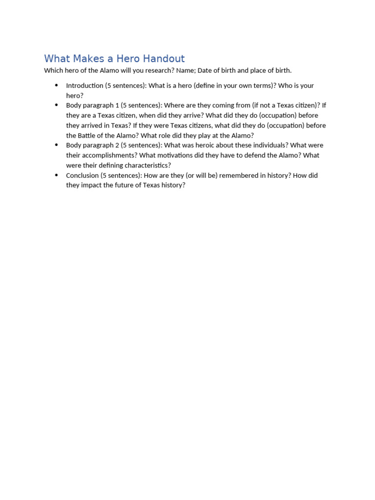 What Makes A Hero Handout | PDF