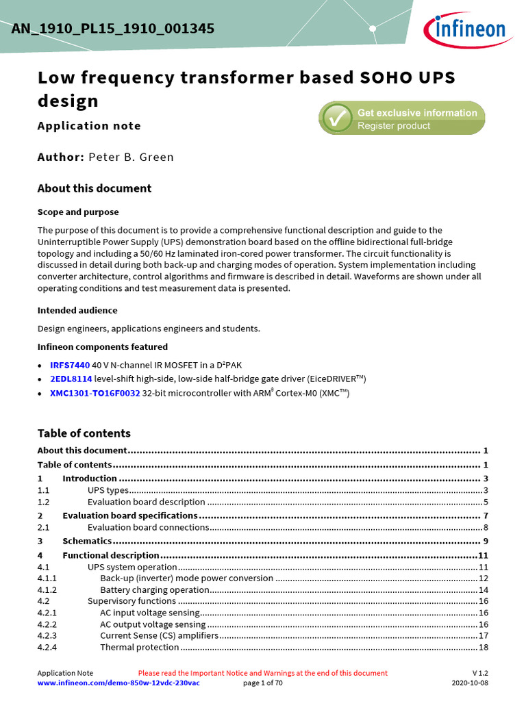 Infineon Demonstration Board Demo 850w 12vdc 230vac Applicationnotes V01 02 En Pdf Power