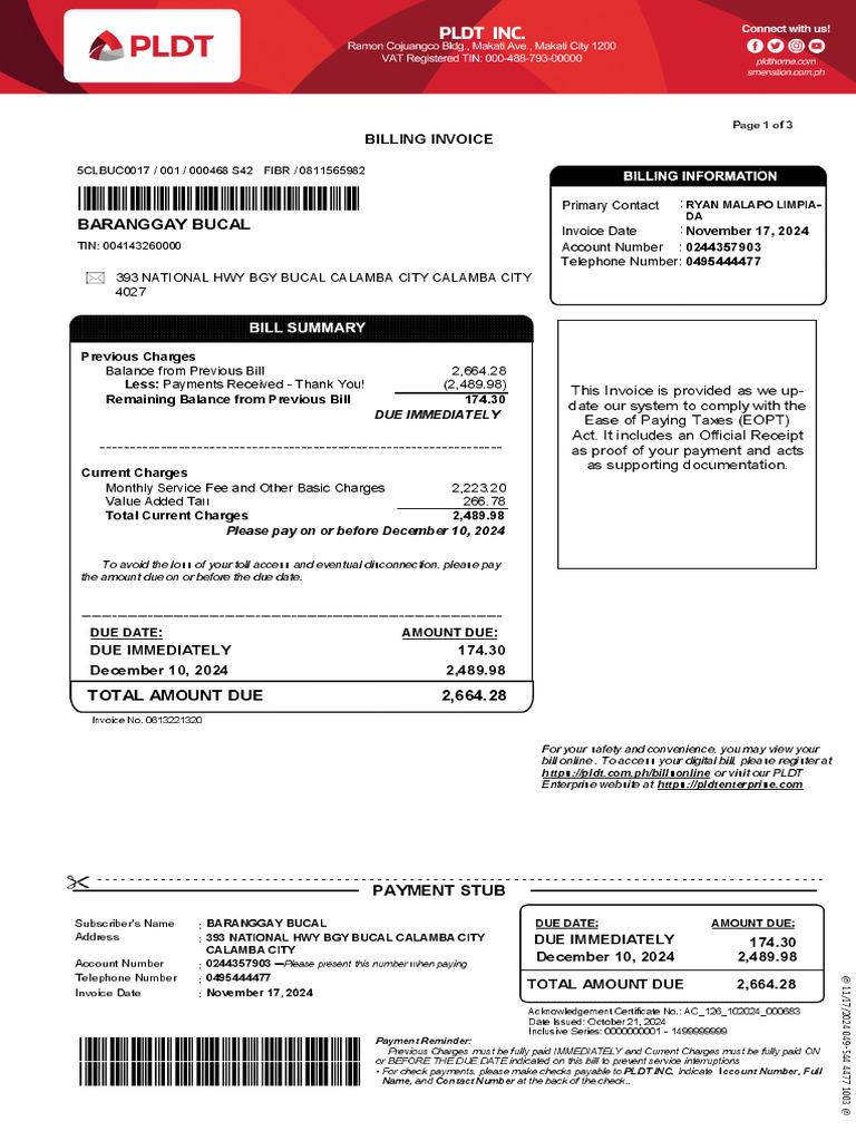 nov pldt | PDF | Cheque | Credit Card