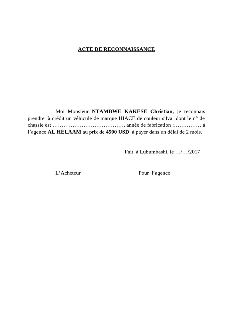 Acte de Reconnaissance Vieux | PDF