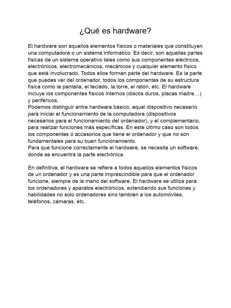 Definición y Clasificación del Hardware | PDF | Hardware de la ...