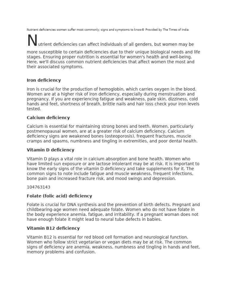 Nutrient Deficiencies Women Suffer Most Commonly | PDF | Omega 3 Fatty ...