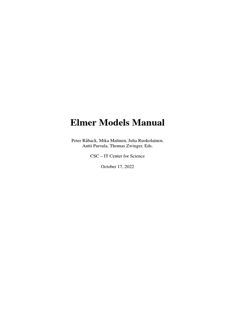 Elmer Models Manual | PDF | Fluid Dynamics | Navier–Stokes Equations
