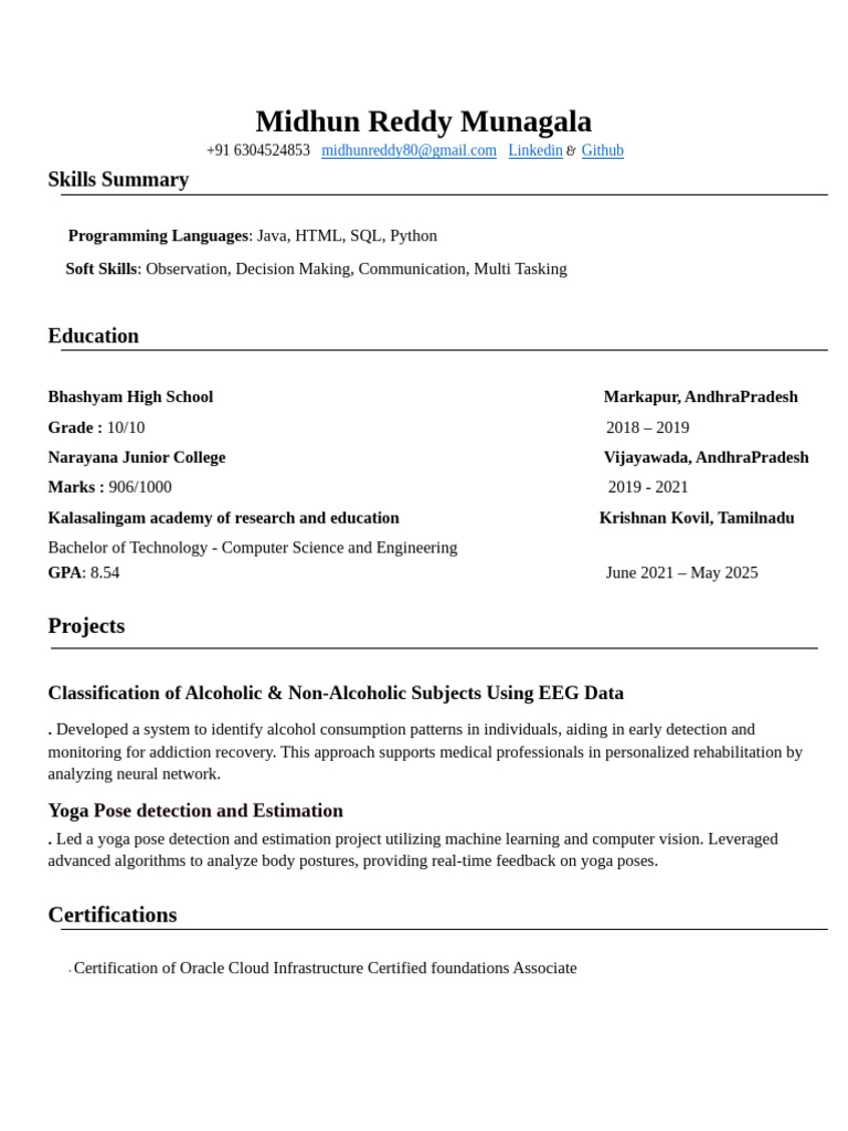 Midhun Resume 123-1 | PDF