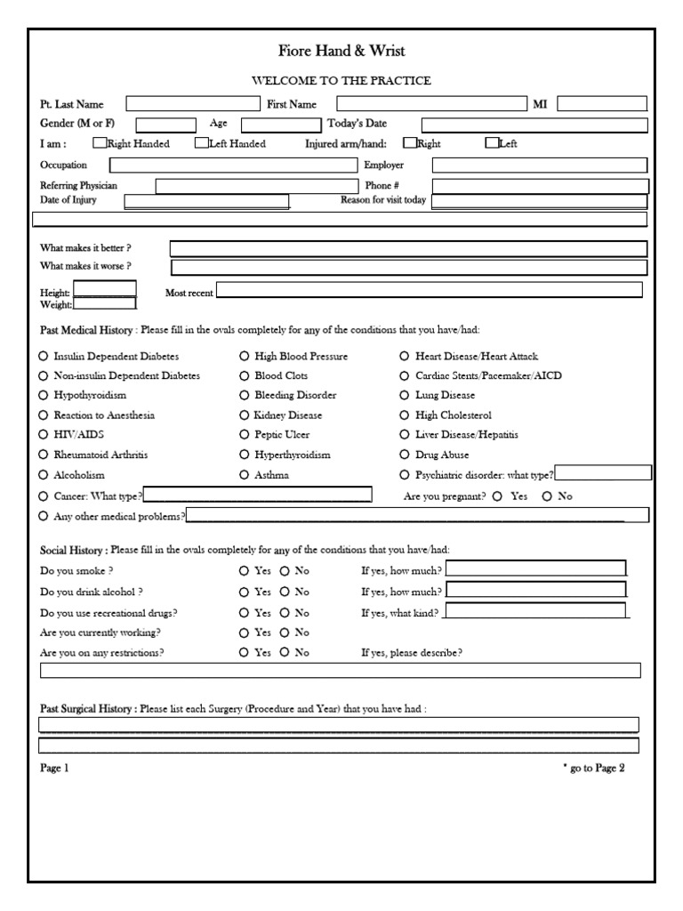 Fiore-Hand-And-Wrist-New-Patient-Paperwork | PDF | Health Insurance ...