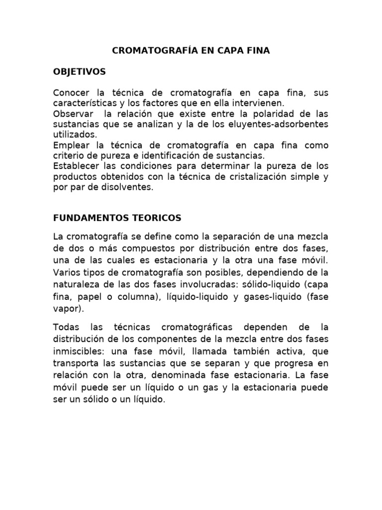Cromatografía en Capa Fina | PDF | Cromatografía | Cromatografía de capa fina