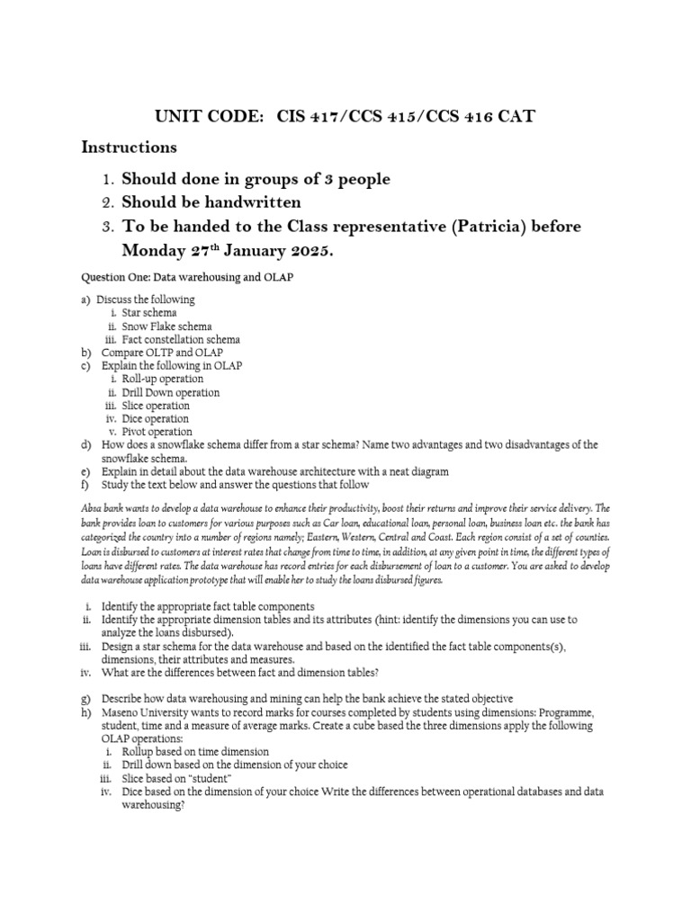 Cis 417.Ccs 415. CCT 416 Cat | PDF | Data Warehouse | Cluster Analysis