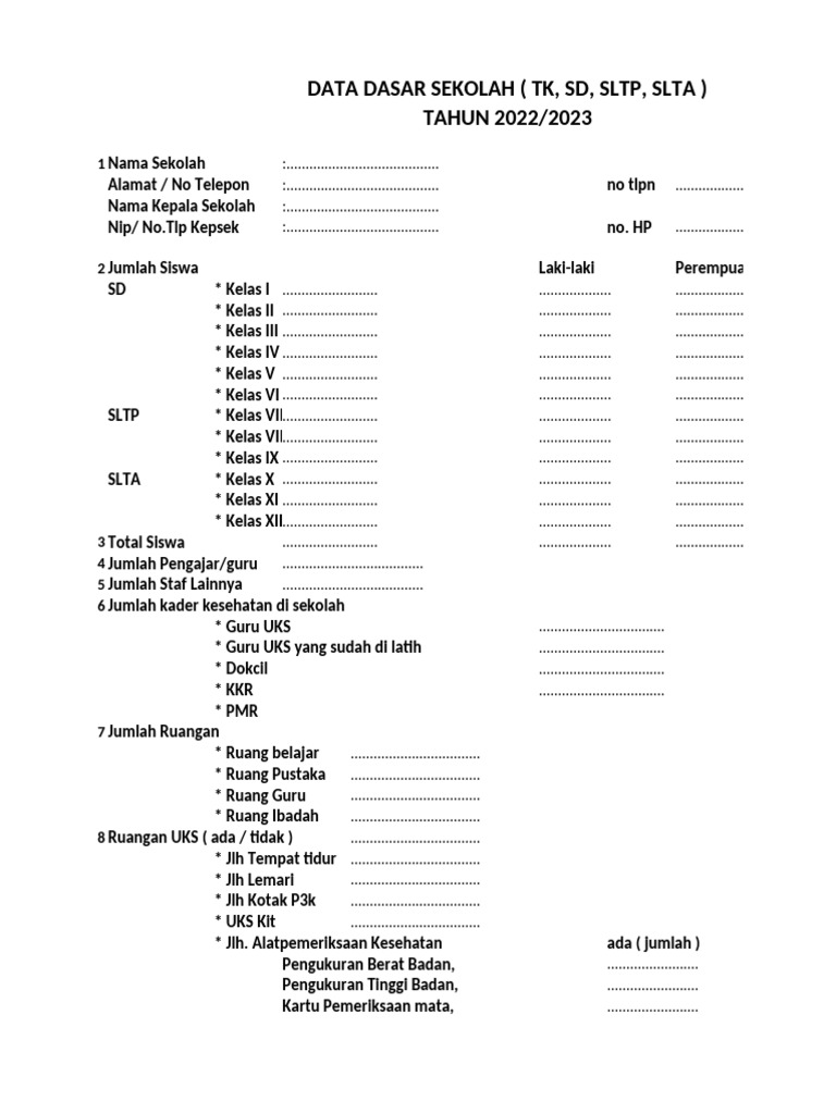 Kuesioner Uks Smpsma | PDF
