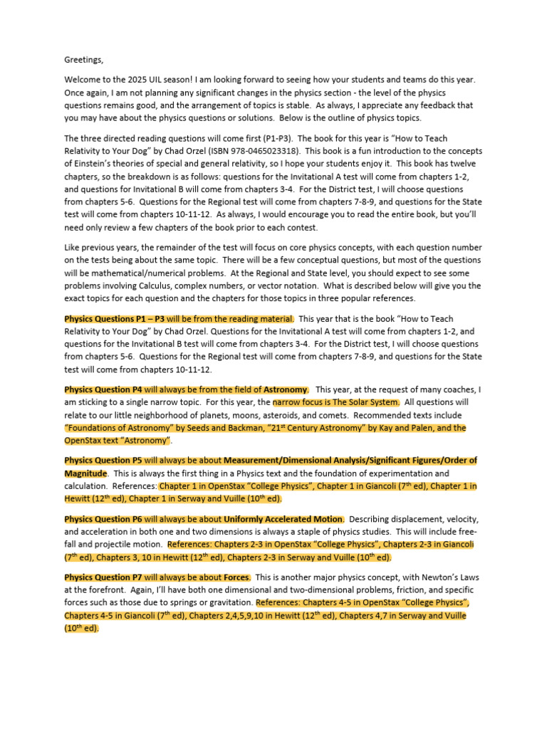 2025 UIL Physics Contest Guidelines | PDF | Force | Magnetic Field