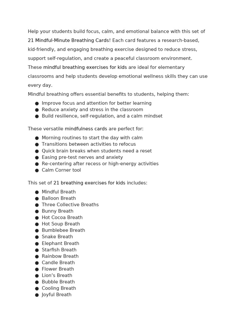 21 Mindful Breathing Cards for Kids | PDF