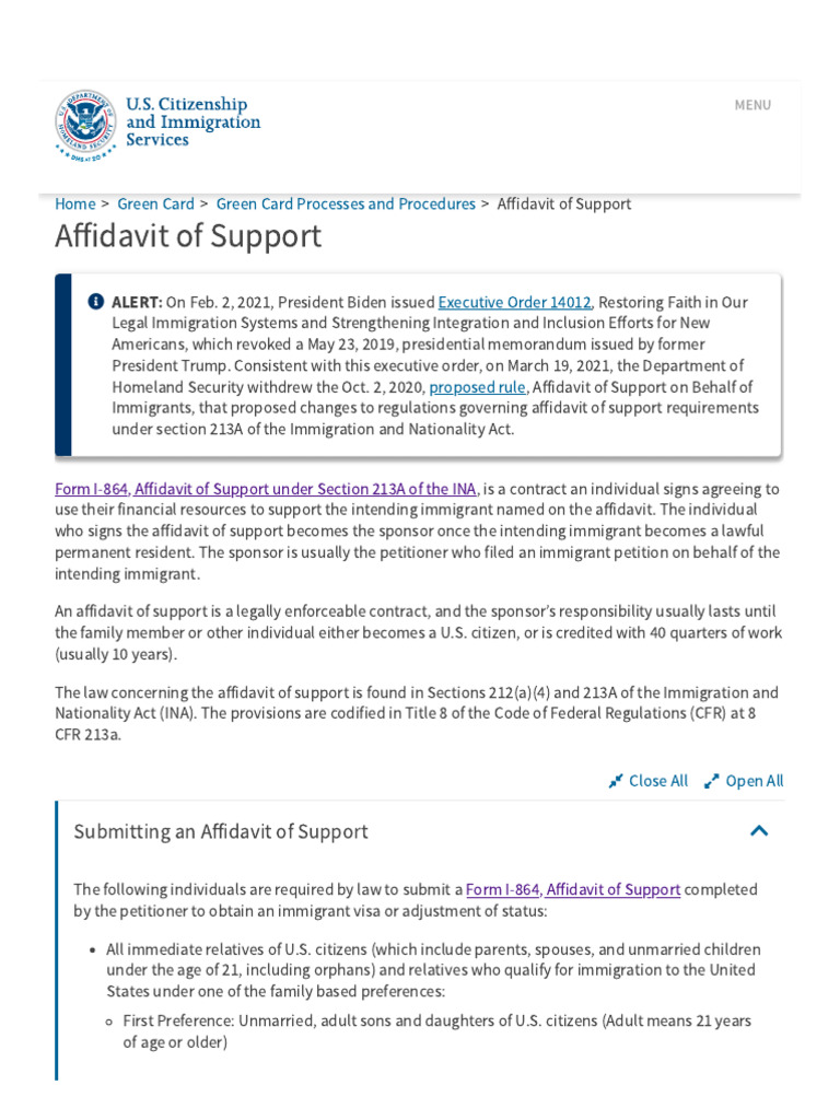 Affidavit of Support - USCIS | PDF | United States Nationality Law ...