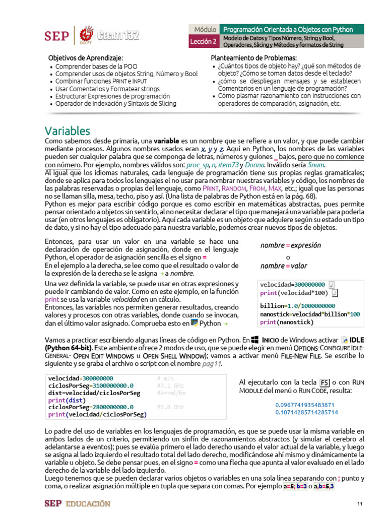 POO en Python: Datos y Operadores | PDF | Objeto (informática) | Lenguaje de programación