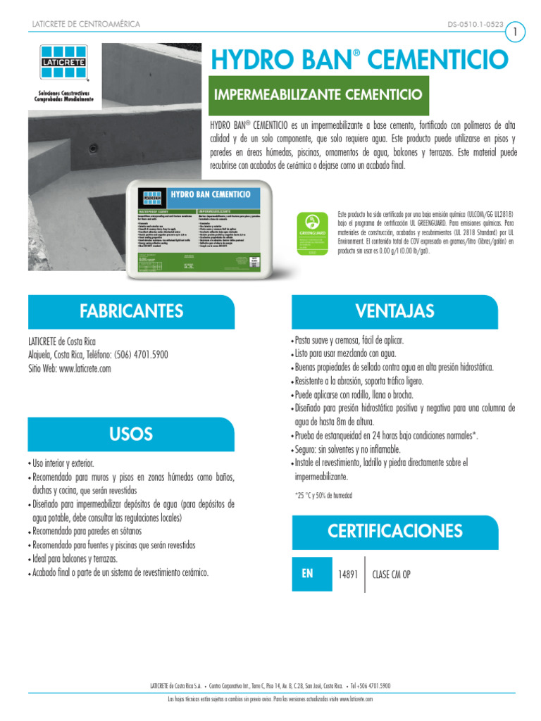 Ficha Tecnica Hydrobancementicio | PDF | Hormigón | Agua