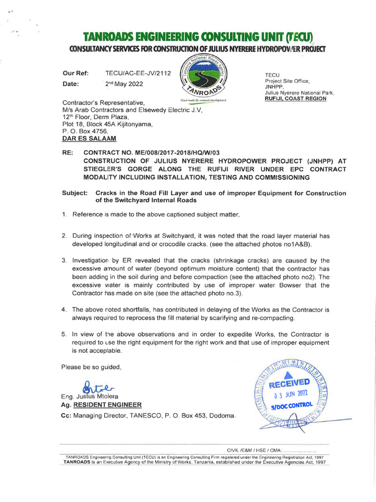 Cracks in the Road Fill Layer and Use of Improper Equipment for ...