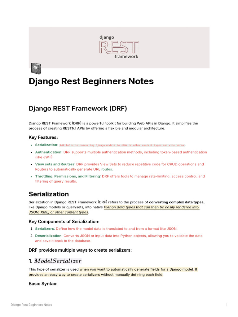 Django Rest Framework Note for Beginners | PDF | Method (Computer Programming) | Json