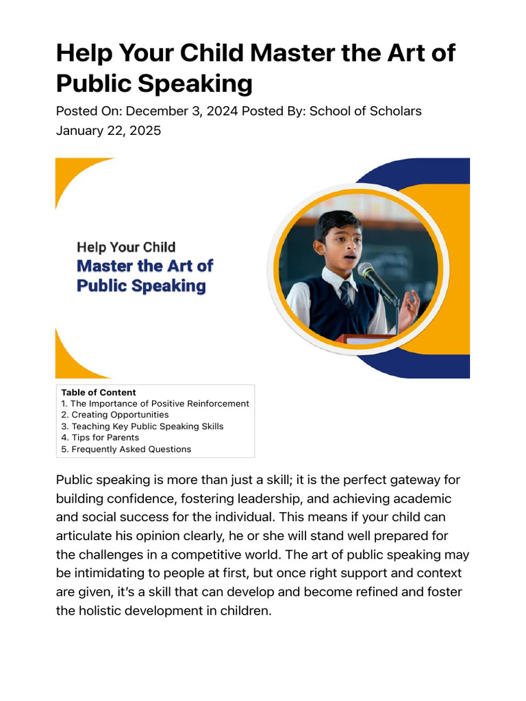 Help Your Child Master The Art of Public Speaking | PDF | Public ...