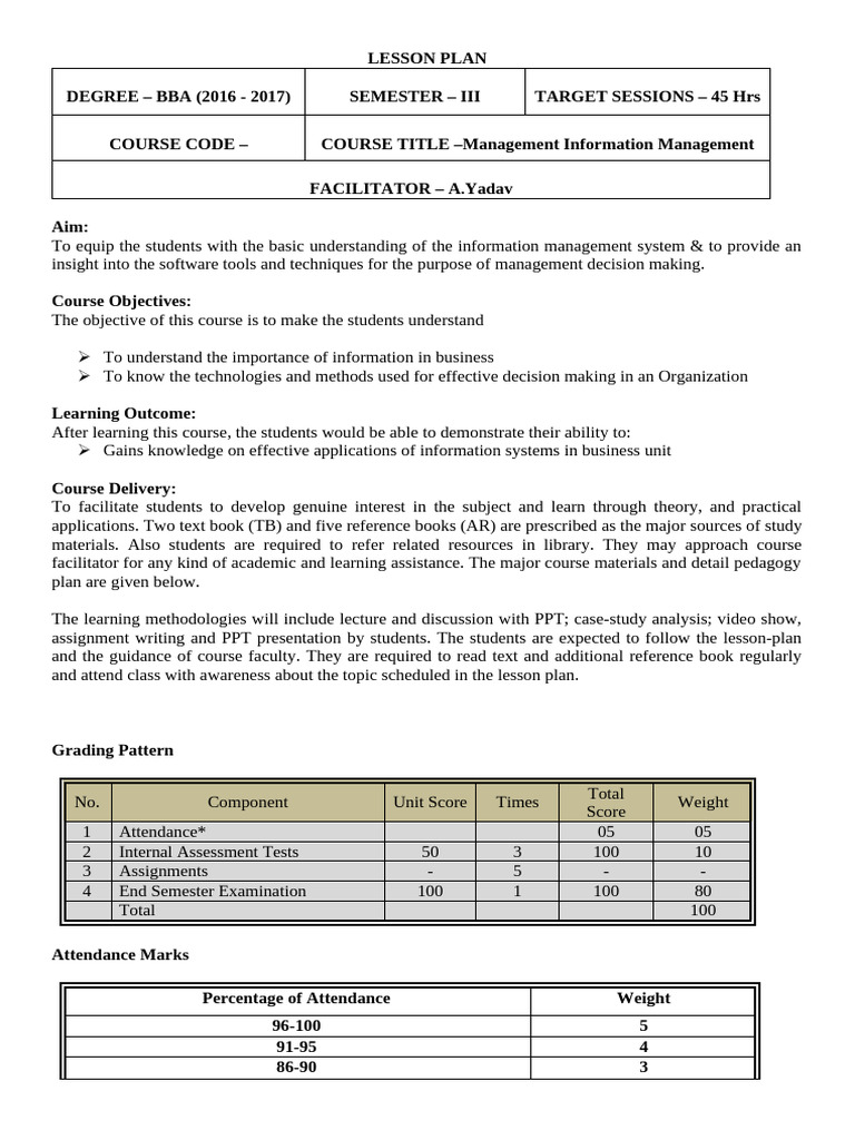 Lesson Plan MIS | PDF | Databases | Lesson Plan