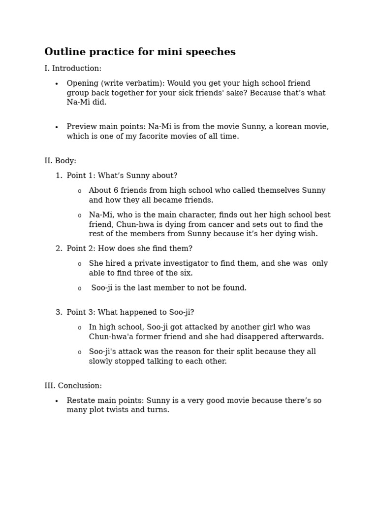 Impromptu Speeches - Outline Worksheet | PDF