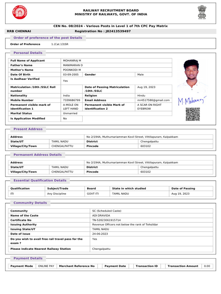 Rrb Application | PDF