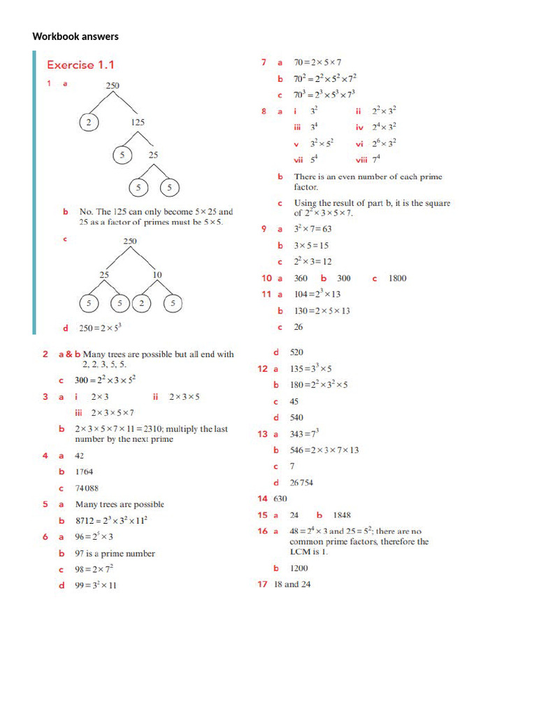 Math WB Answers Unit 1 | PDF