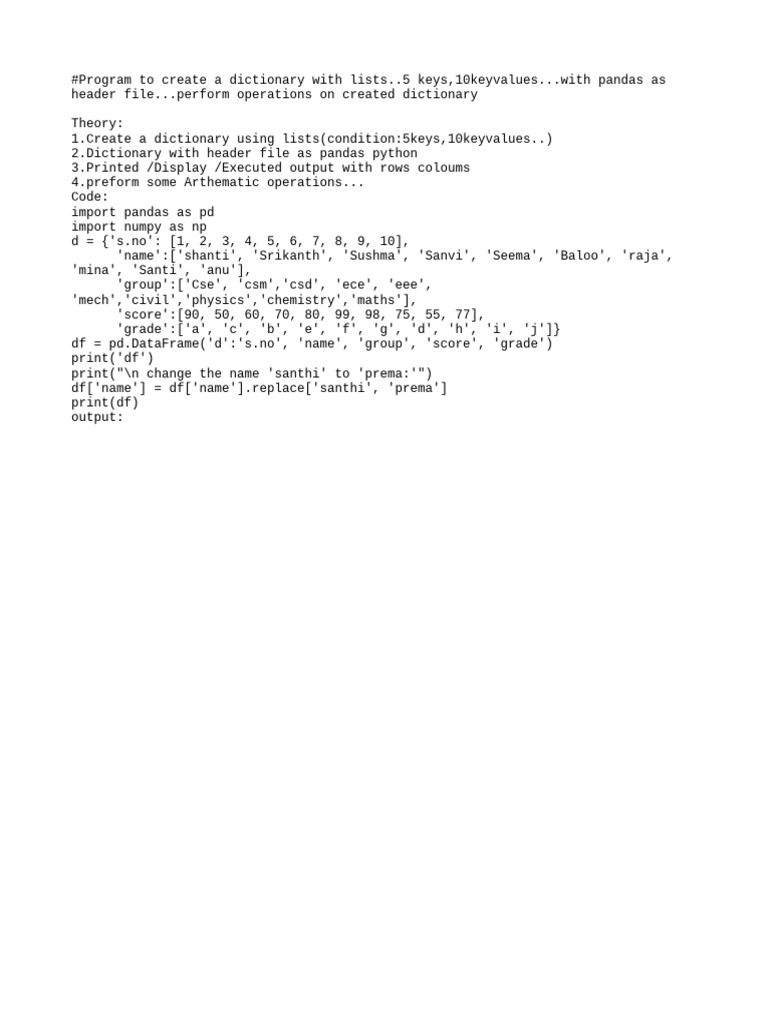Create Dictionary with Pandas DataFrame | PDF