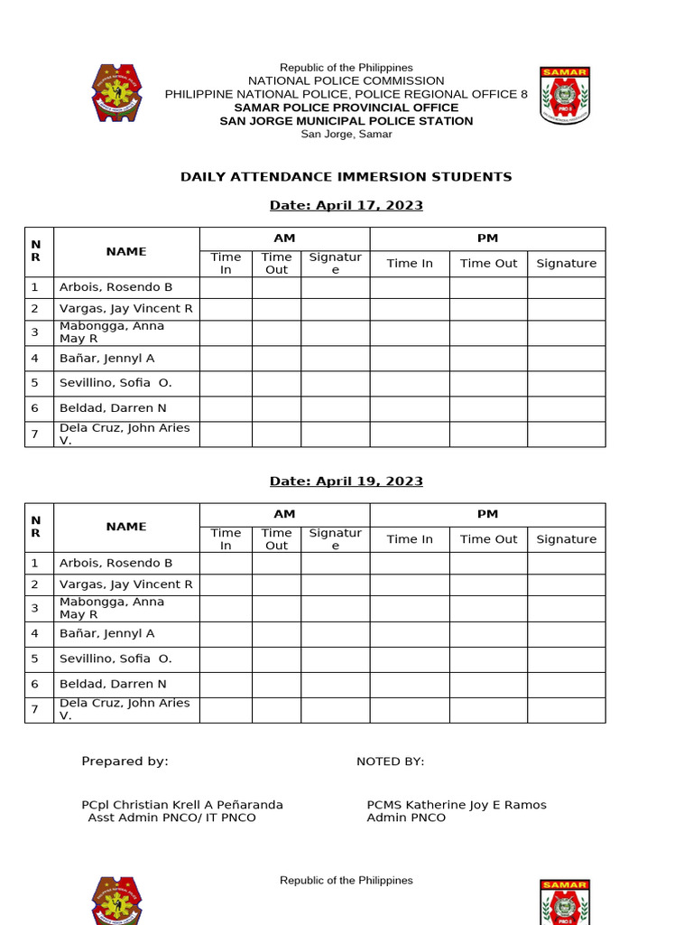 Immersion Attendance - Batch 2 - Copy | PDF