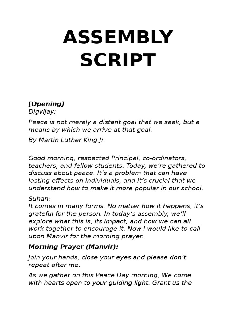 ASSEMBLY SCRIPT | PDF | Peace | Thought