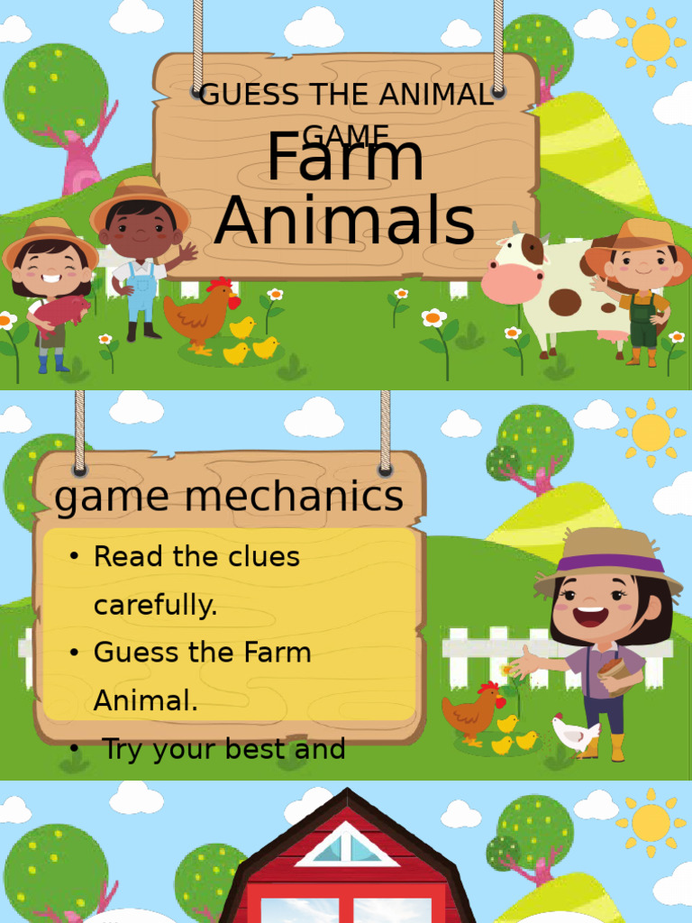 Colorful Illustration Guess The Farm Animal Game Presentation | PDF ...